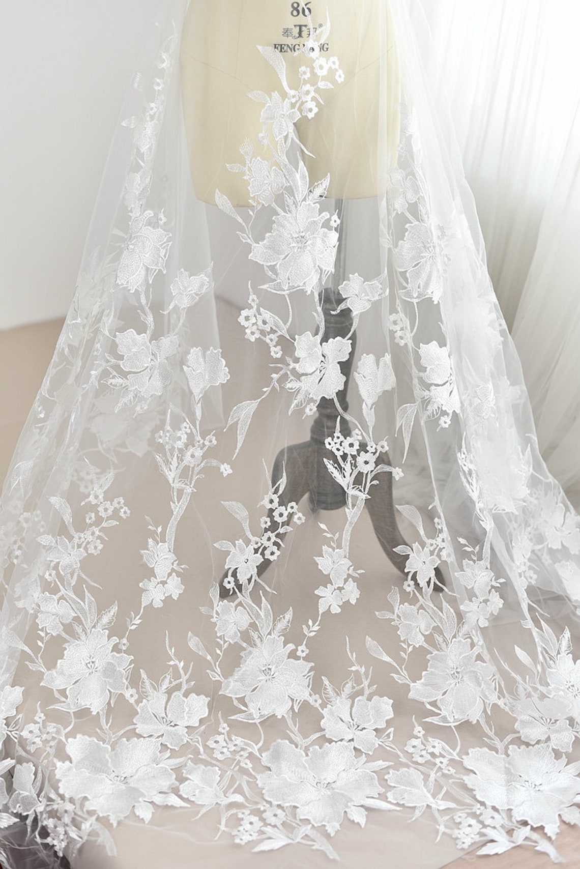 Flowers Embroidered Lace Fabric by the Yardwedding Bridal | Etsy