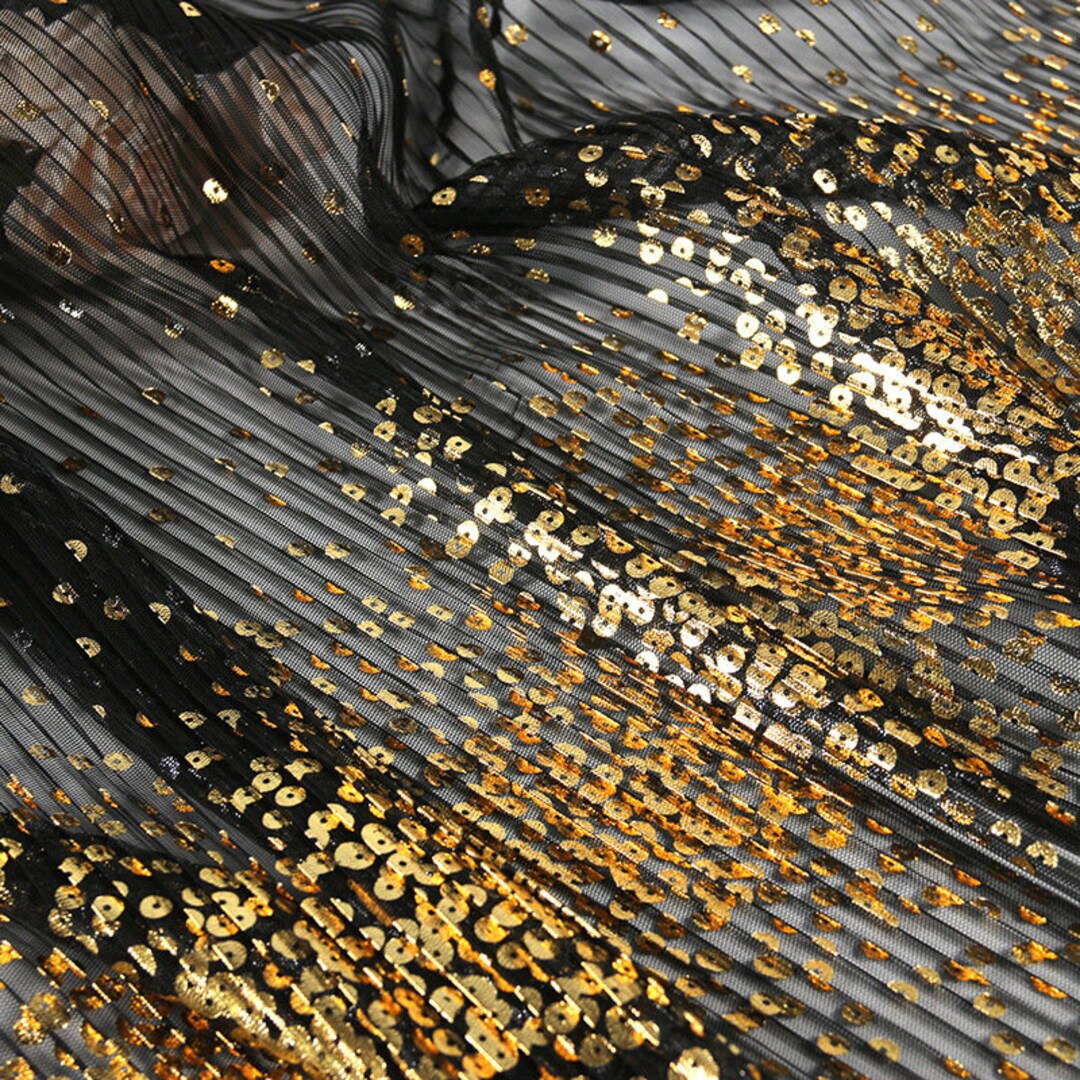 Black Pleated Tulle Panel Fabric, Accordion Pleats Mesh Fabric ...