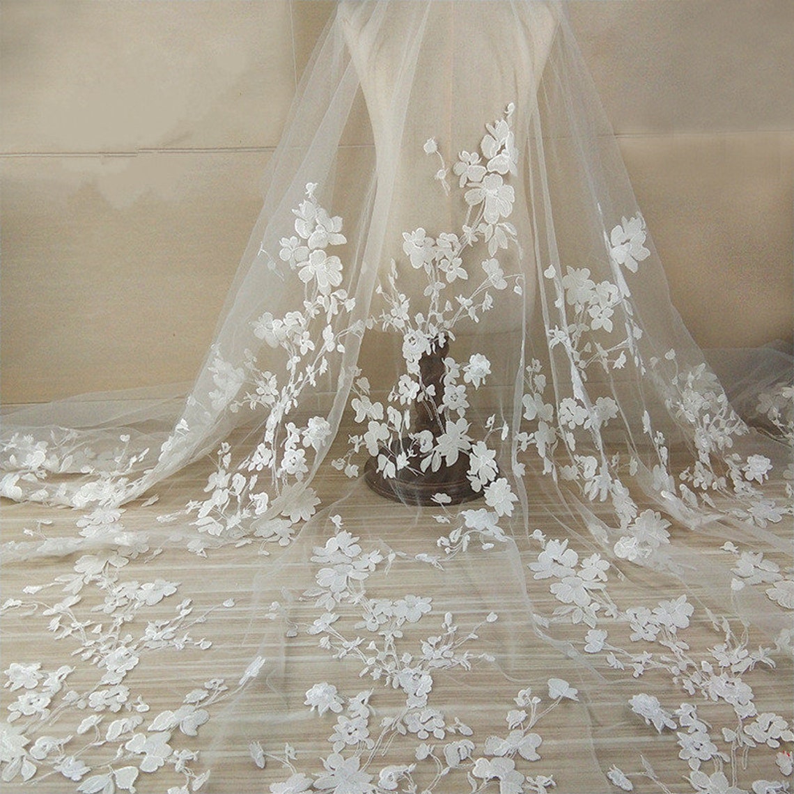 Florals Embroidered Lace Fabric by the Yardwedding Bridal - Etsy