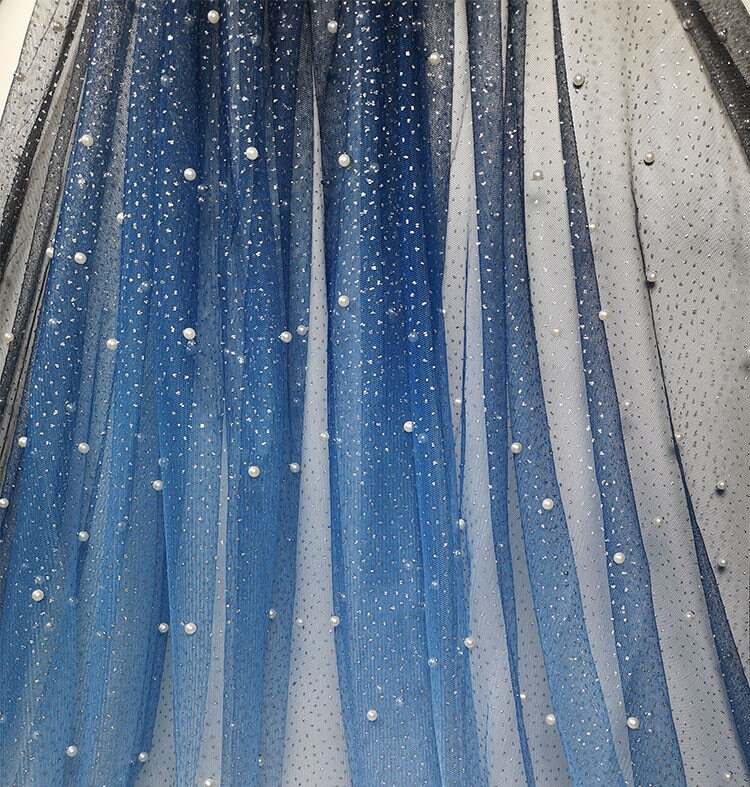 Gradient Blue Beaded Lace Fabric by the Yardbridal Wedding - Etsy