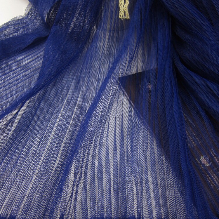 Navy Blue Pleated Tulle Panel Lace Fabric by the Yard, Accordion Pleats ...
