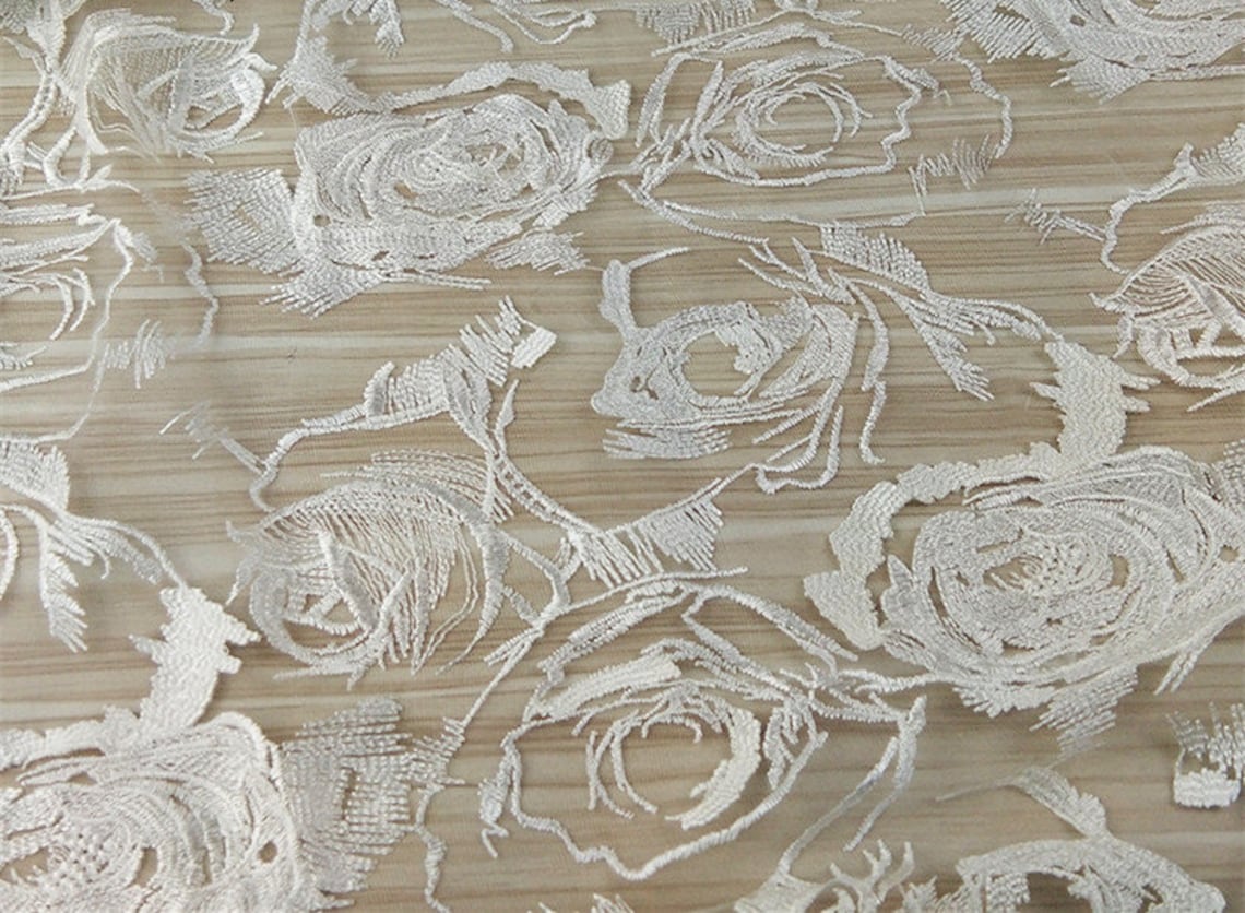 Rose Floral Wedding Lace Fabric by the Yard Tulle Embrodery - Etsy