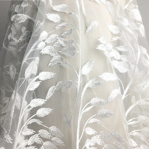White Leaves Embroidered Lace Fabric by the Yard,high-grade Wedding ...