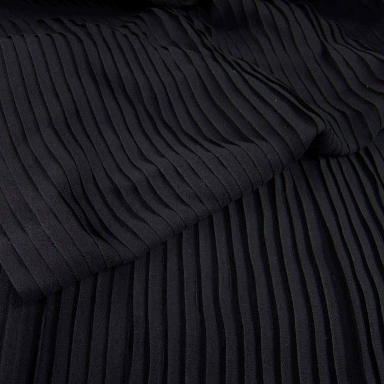 Black Pleated Chiffon Fabric by the Yard, Chiffon Cloth Vertical Crease ...
