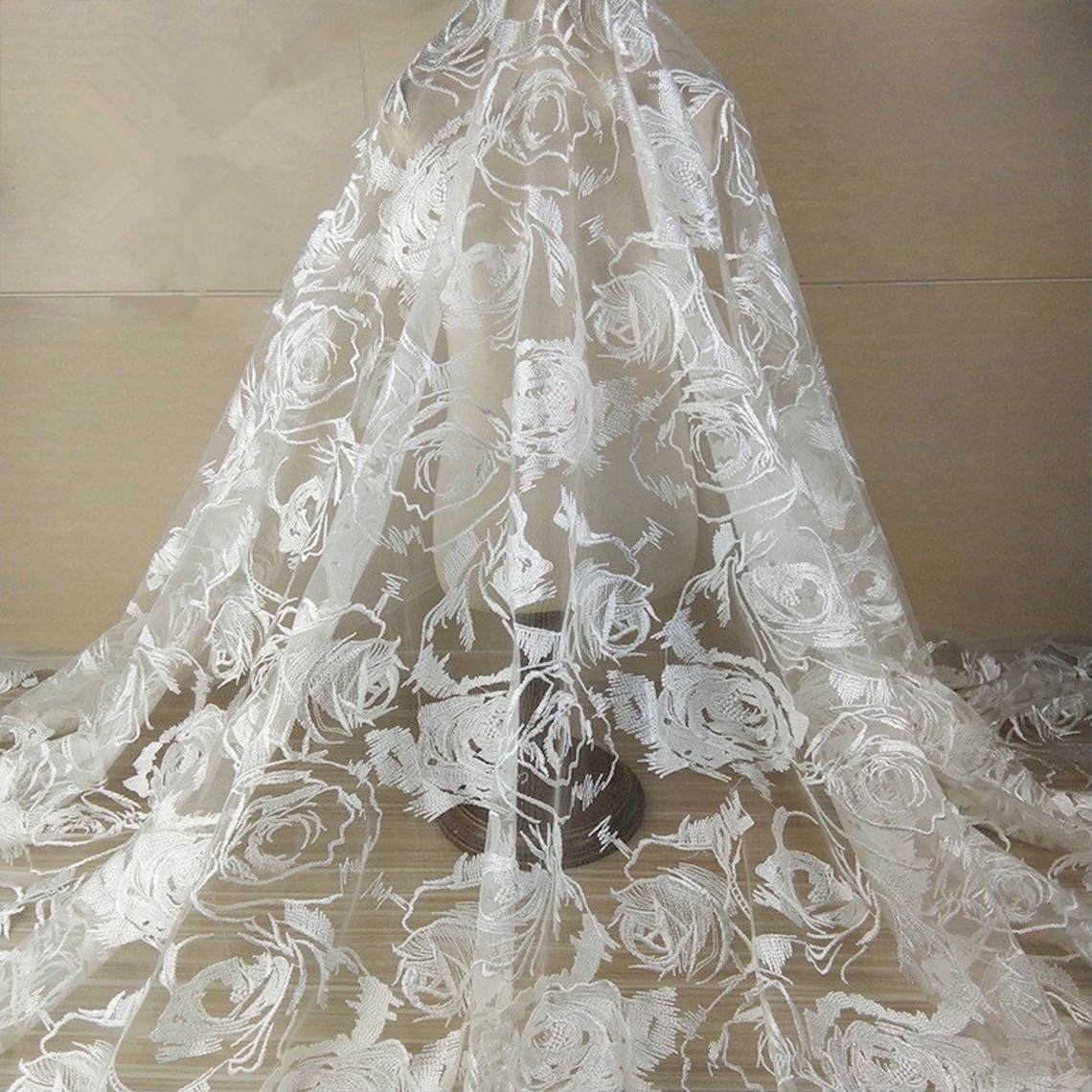 Rose Floral Wedding Lace Fabric by the Yard Tulle Embrodery - Etsy