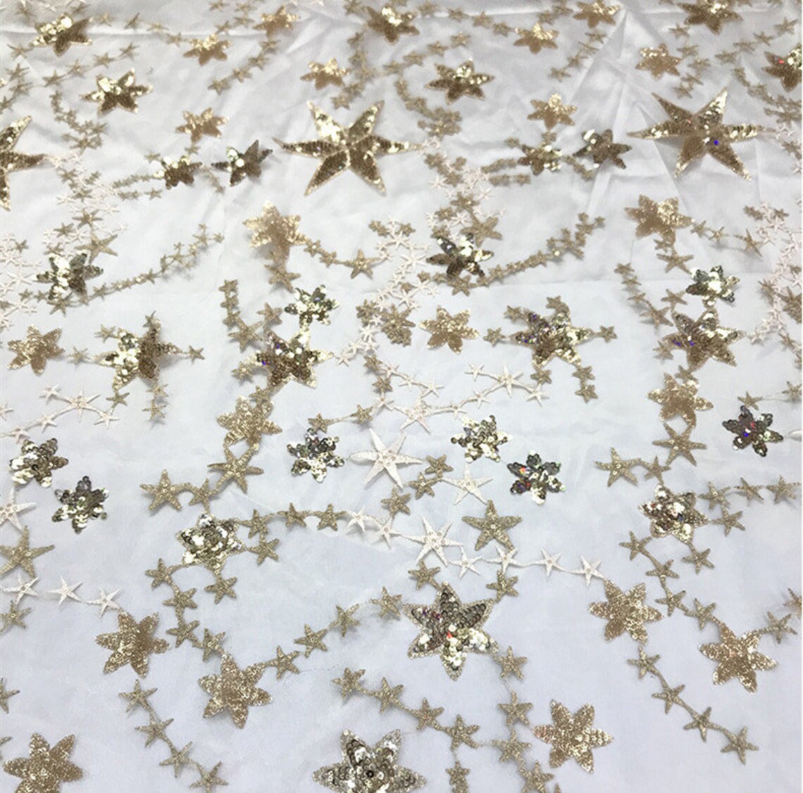 Stars Sequins Embroidered Lace Fabric By The YardLace Fabric | Etsy