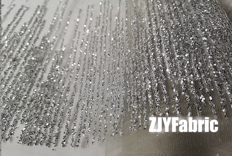 Stripe Sequins Wedding Dress Lace Fabric by the Yardbridal | Etsy