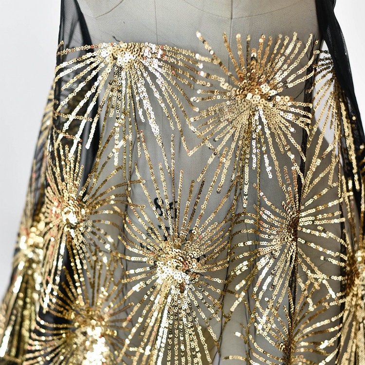 Gold Sequins Embroidered Lace Fabric By The YardWedding | Etsy