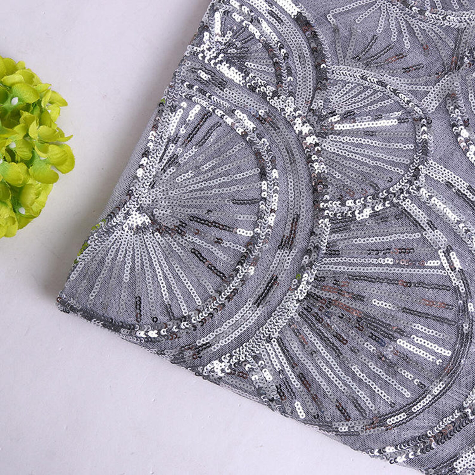Silver Sequins Lace Fabric by the Yard, Sequin Applique, Haute Couture ...