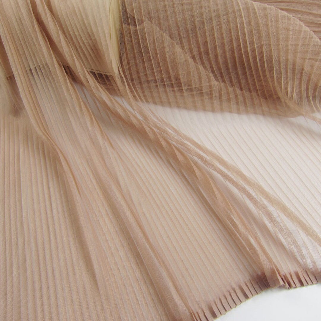 Khaki Pleated Panel Lace Fabric by the Yard, Accordion Pleats Mesh ...