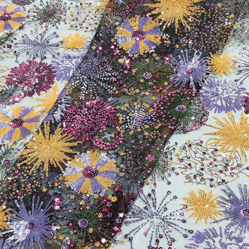 Fireworks Sequin Embroidery Lace Fabric by the Yard Wedding | Etsy