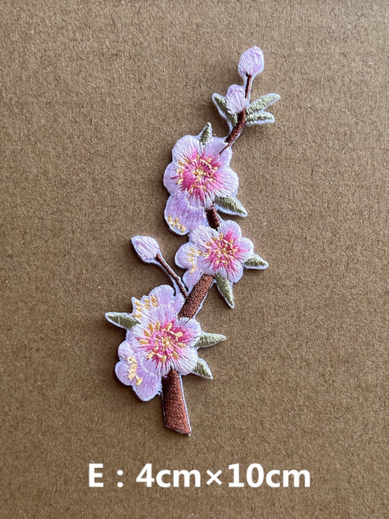 6 PCS Plum Blossom Flower Embroidery Patch Iron/ Sew on Appliques Patch ...