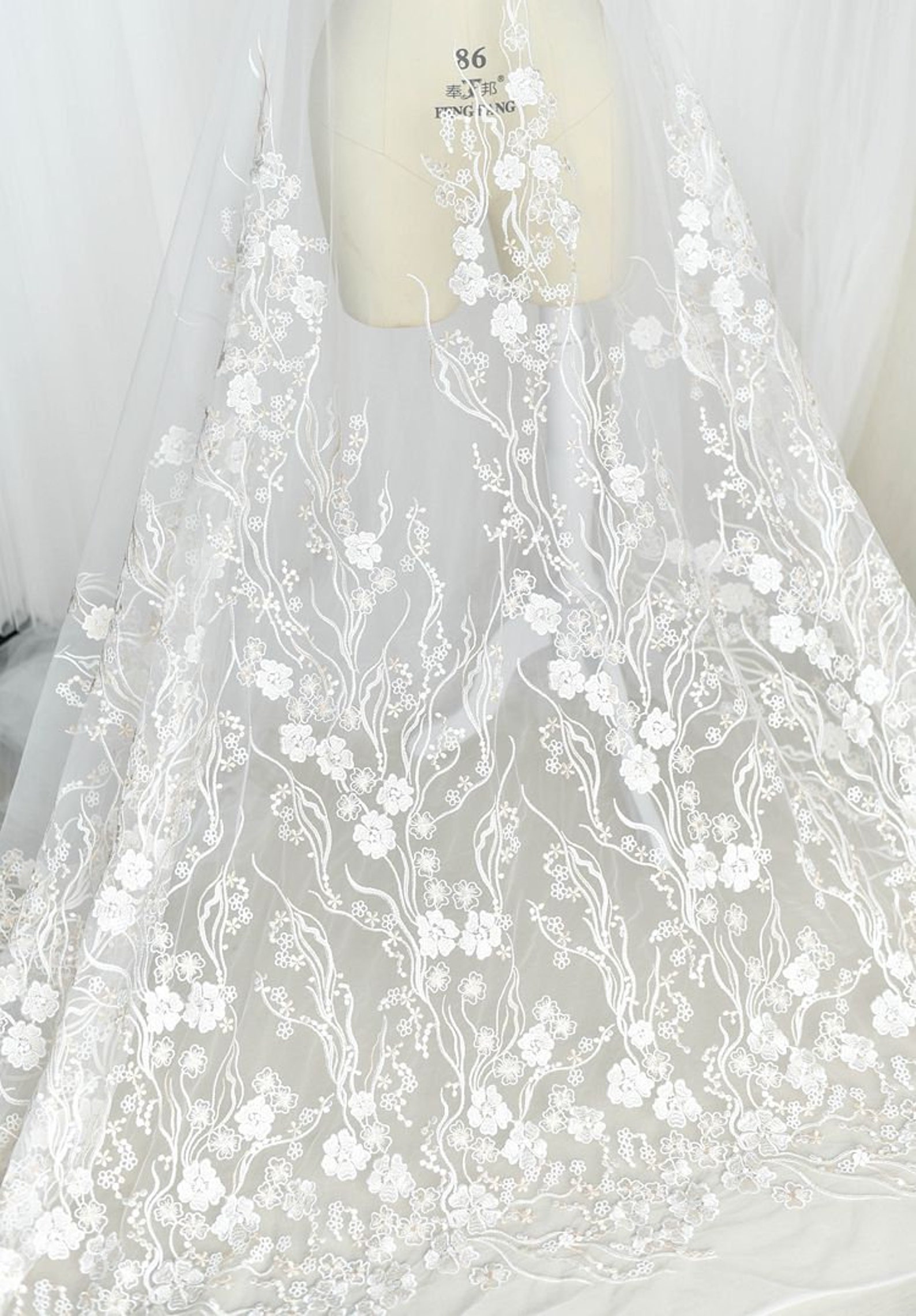 Flowers Embroidered Lace Fabric by the Yardwedding Bridal - Etsy