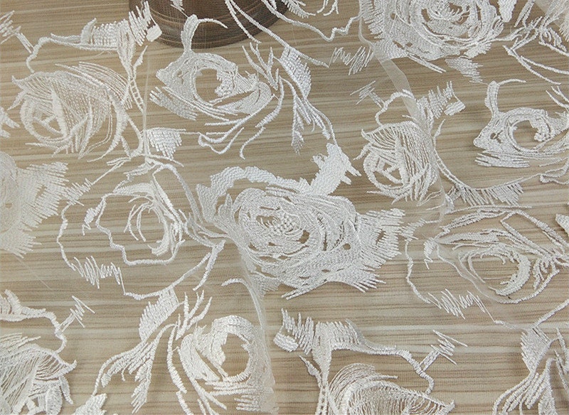 Rose Floral Wedding Lace Fabric by the Yard Tulle Embrodery - Etsy