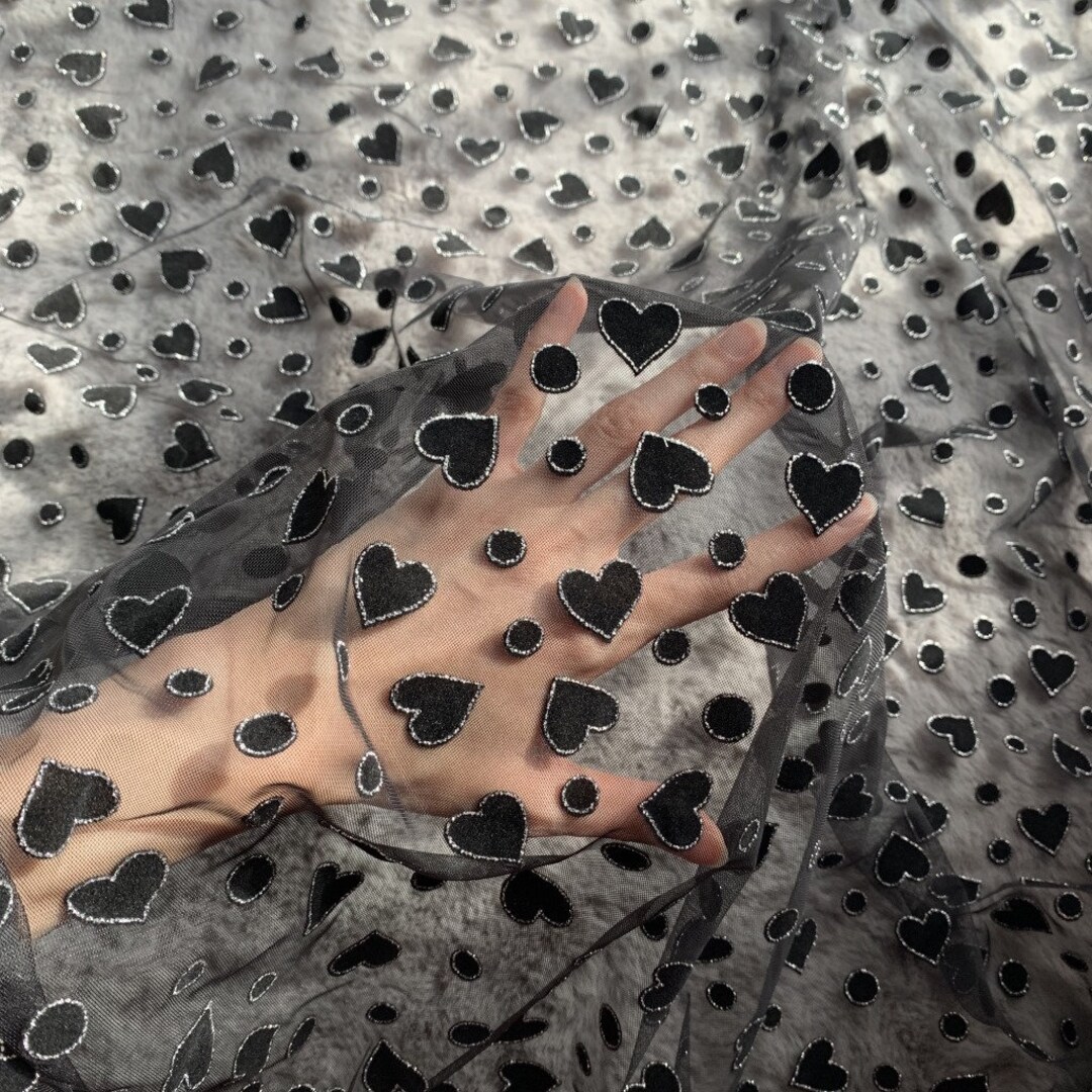 Heart Flocking Lace Fabric by the Yard,fashion Evening Girls Dress Mesh ...