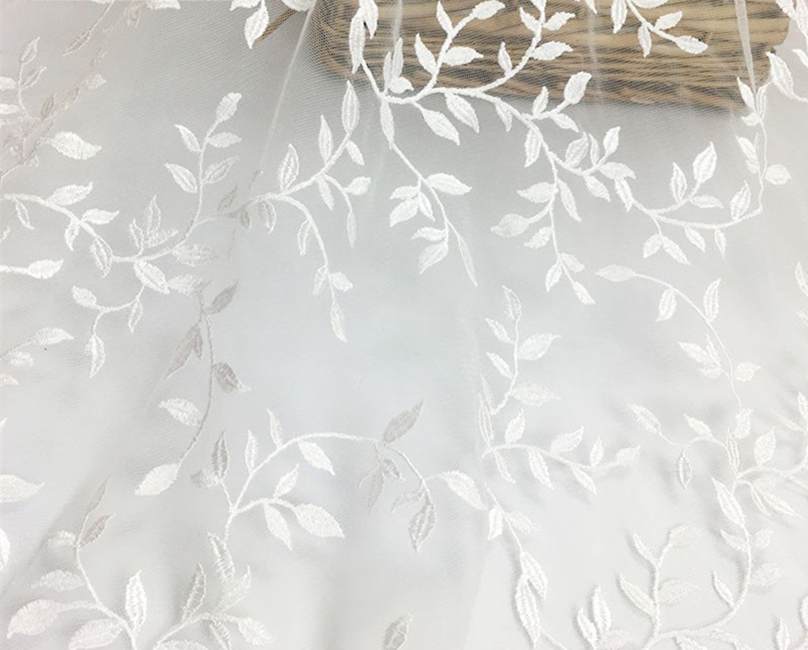 Leaves Embroidered Lace Fabric by the Yard, Wedding Bridal Dress Mesh ...