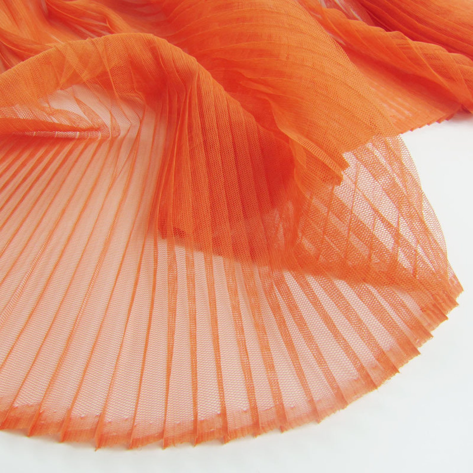 Orange Pleated Tulle Panel Lace Fabric by the Yard, Accordion Pleats ...