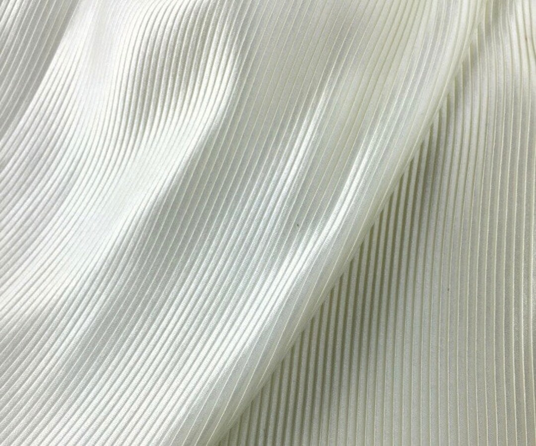 Cream Pleated Fabric,line Texture Fine Stripe Accordion Faux Silk Satin ...