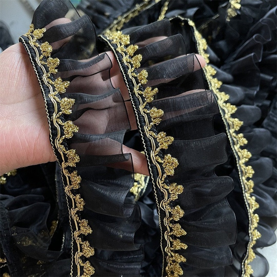 2 Yards Black Pleated Ruffled Lace Trim,home Decoration Lace Fabric ...