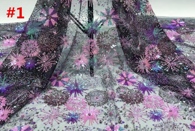 Fireworks Sequin Embroidery Lace Fabric by the Yard Wedding | Etsy