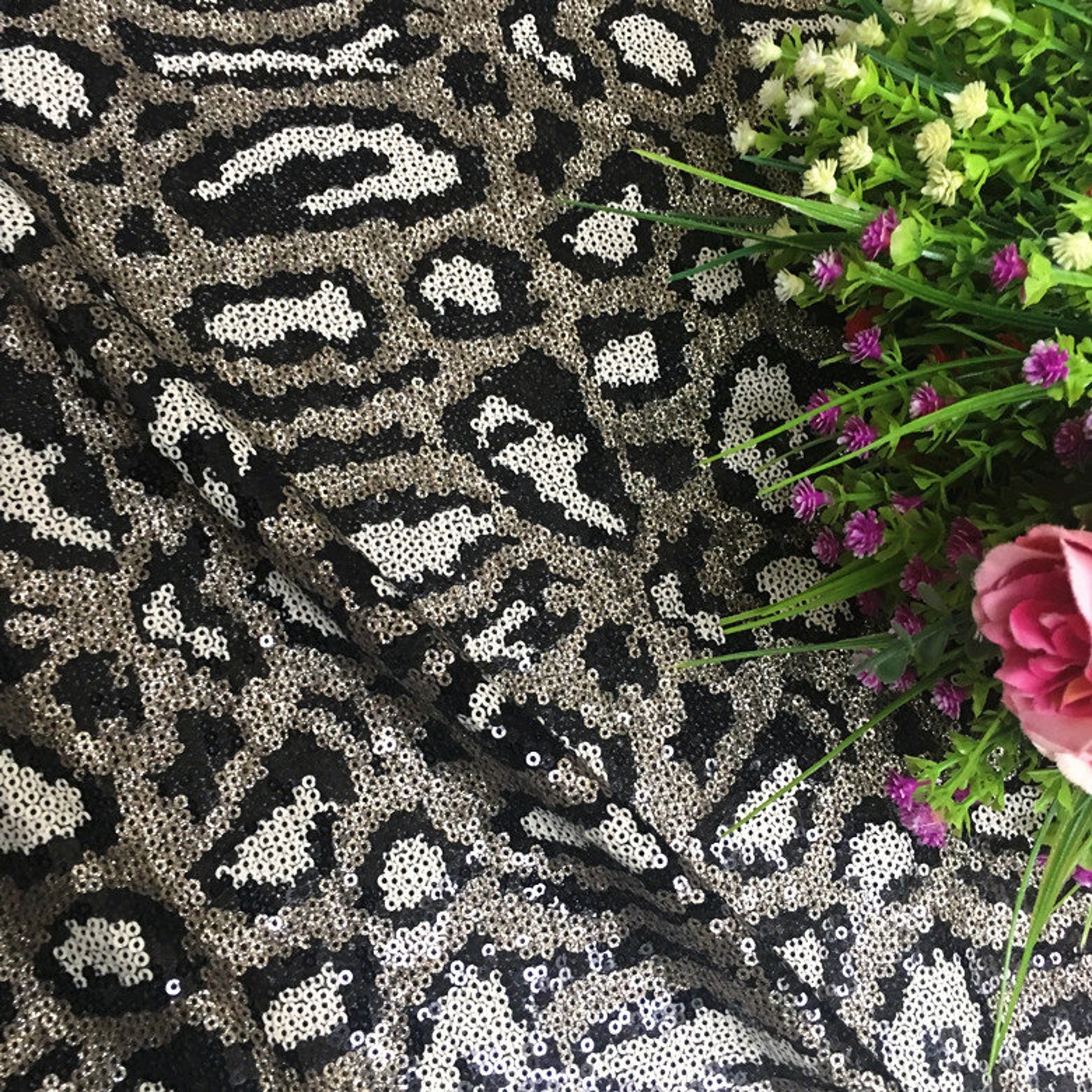 Leopard Print Sequins Embroidered Lace Fabric by the - Etsy