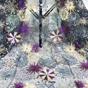 Fireworks Sequin Embroidery Lace Fabric by the Yard Wedding | Etsy