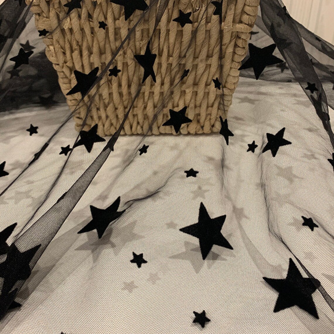 Black Star Lace Fabric by the Yard,wedding Dress Mesh Fabric,party ...