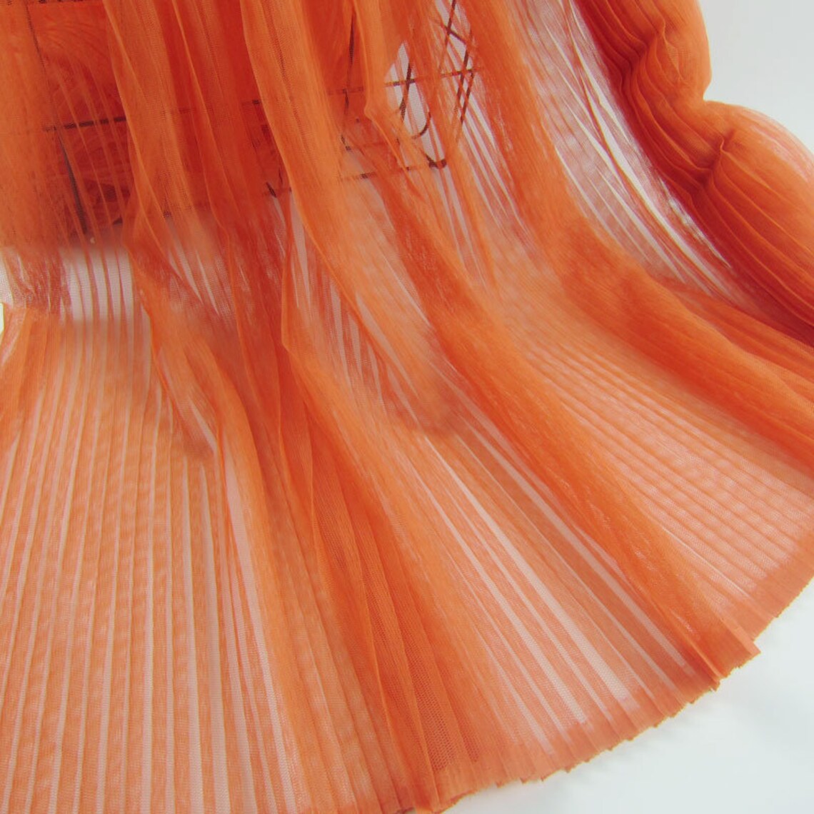 Orange Pleated Tulle Panel Lace Fabric by the Yard, Accordion Pleats ...
