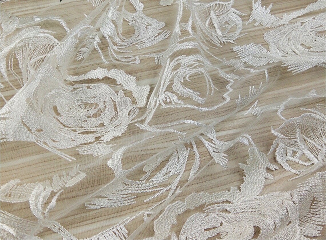 Rose Floral Wedding Lace Fabric by the Yard Tulle Embrodery - Etsy