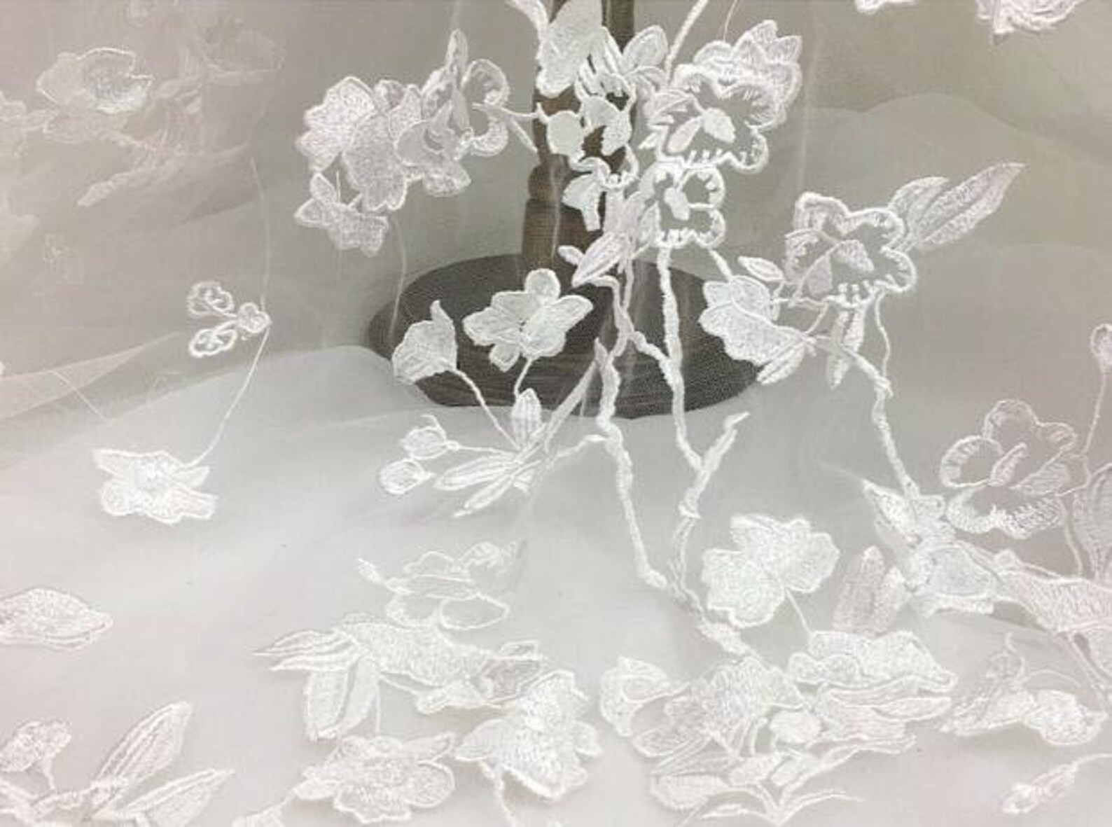 White Flowers Embroidered Lace Fabric by the Yardwedding | Etsy