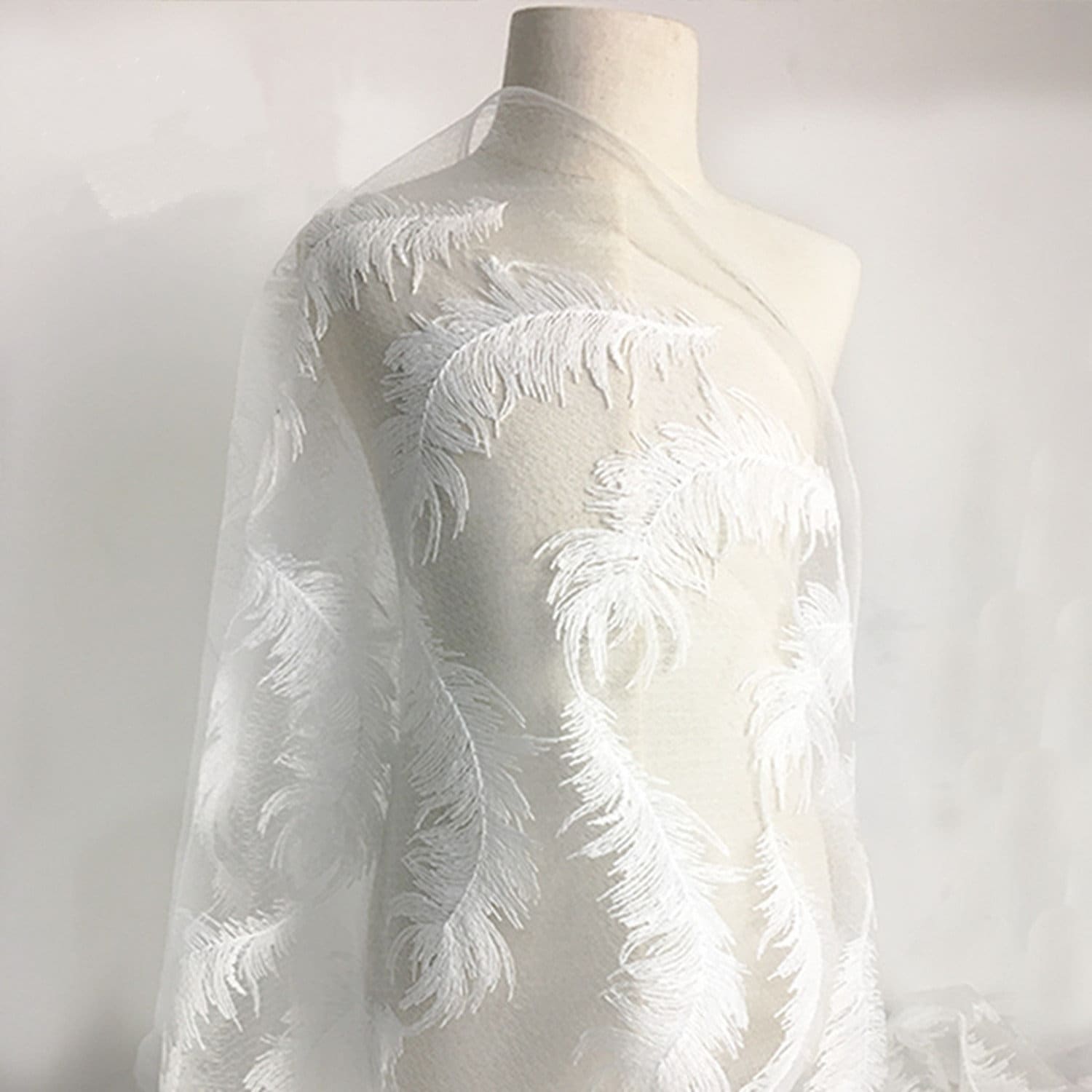 Feather Embroidered Lace Fabric by the Yard Wedding Bridal - Etsy