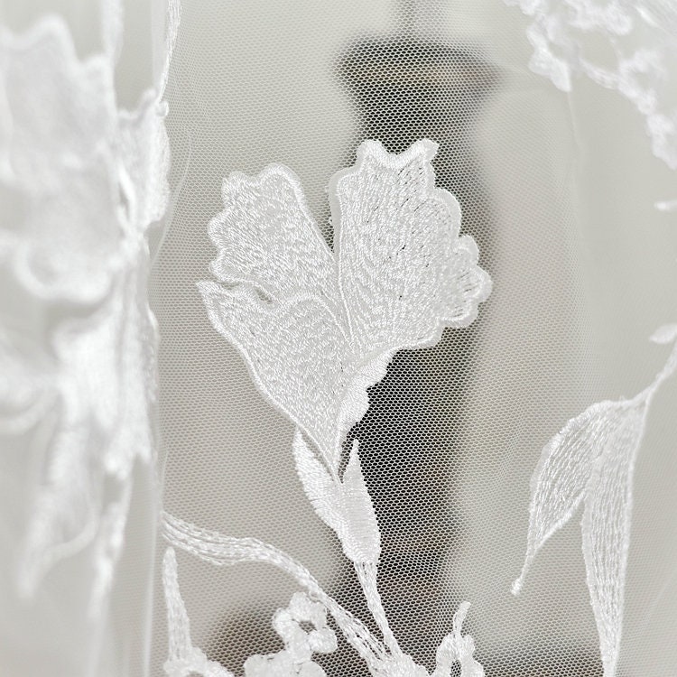 Flowers Embroidered Lace Fabric by the Yardwedding Bridal | Etsy