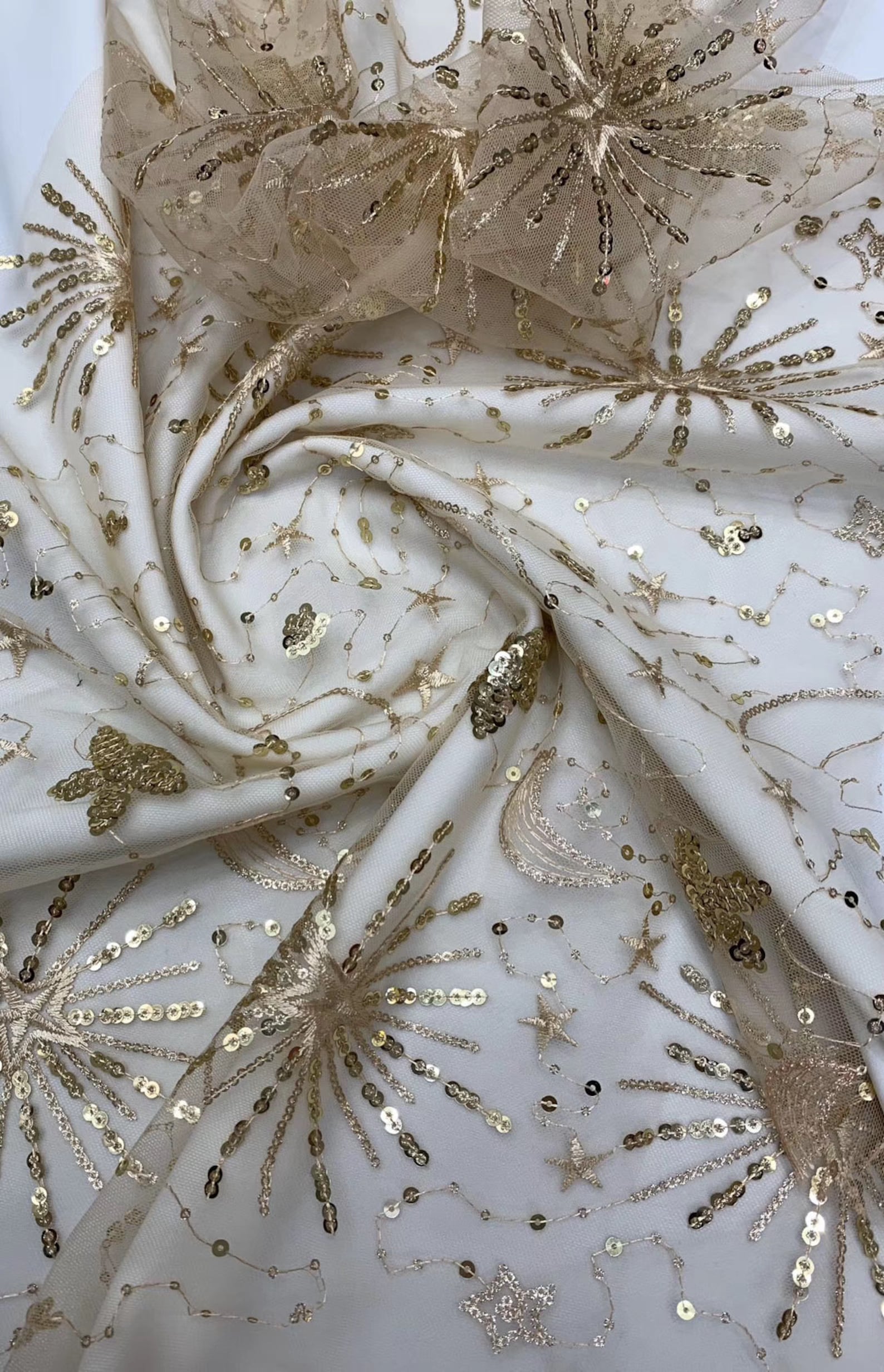 Star Moon Sequins Embroidery Lace Fabric by the Yardwedding - Etsy