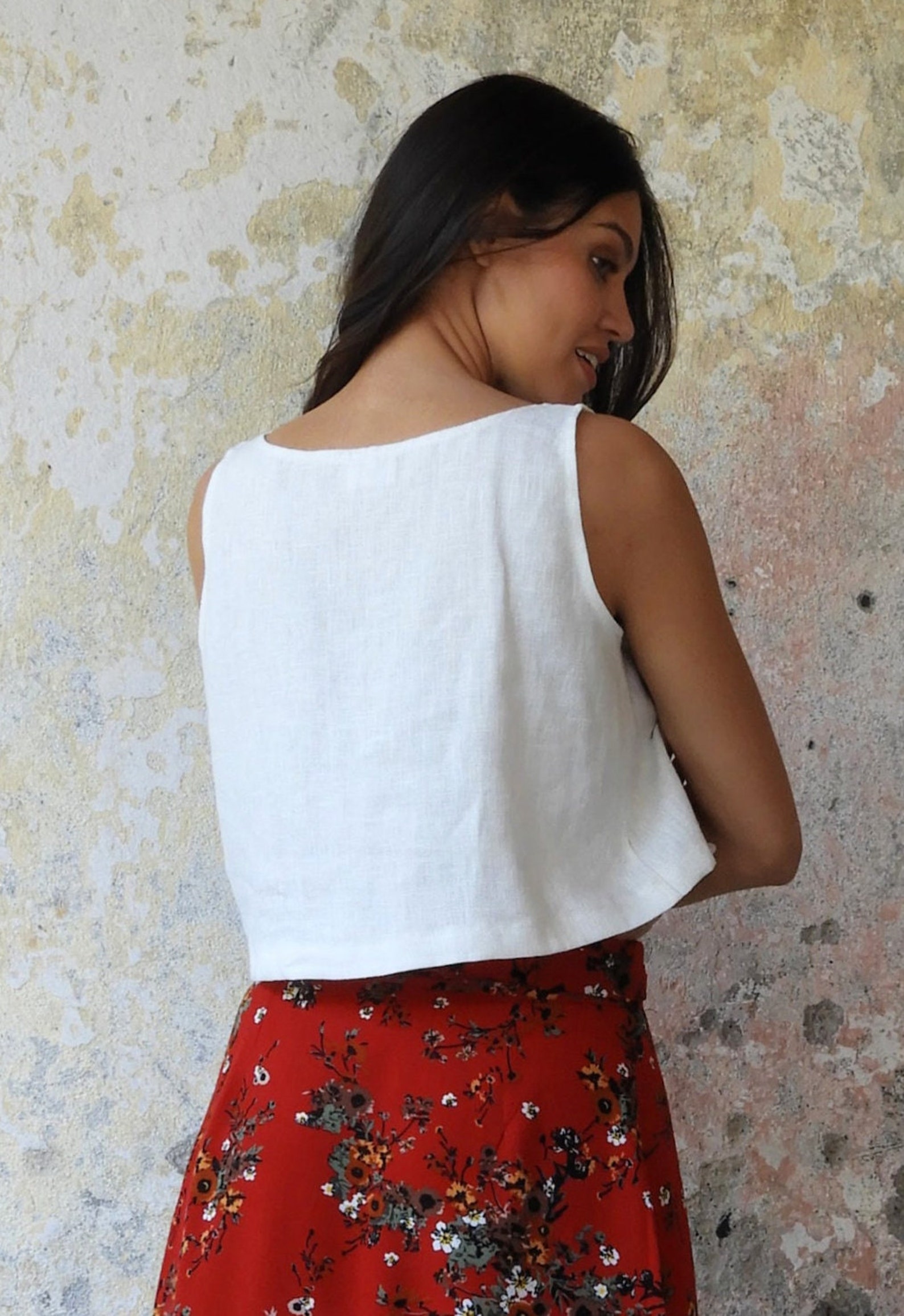 Linen Tank Top White Linen Crop Tank Loose Linen Top Plus - Etsy