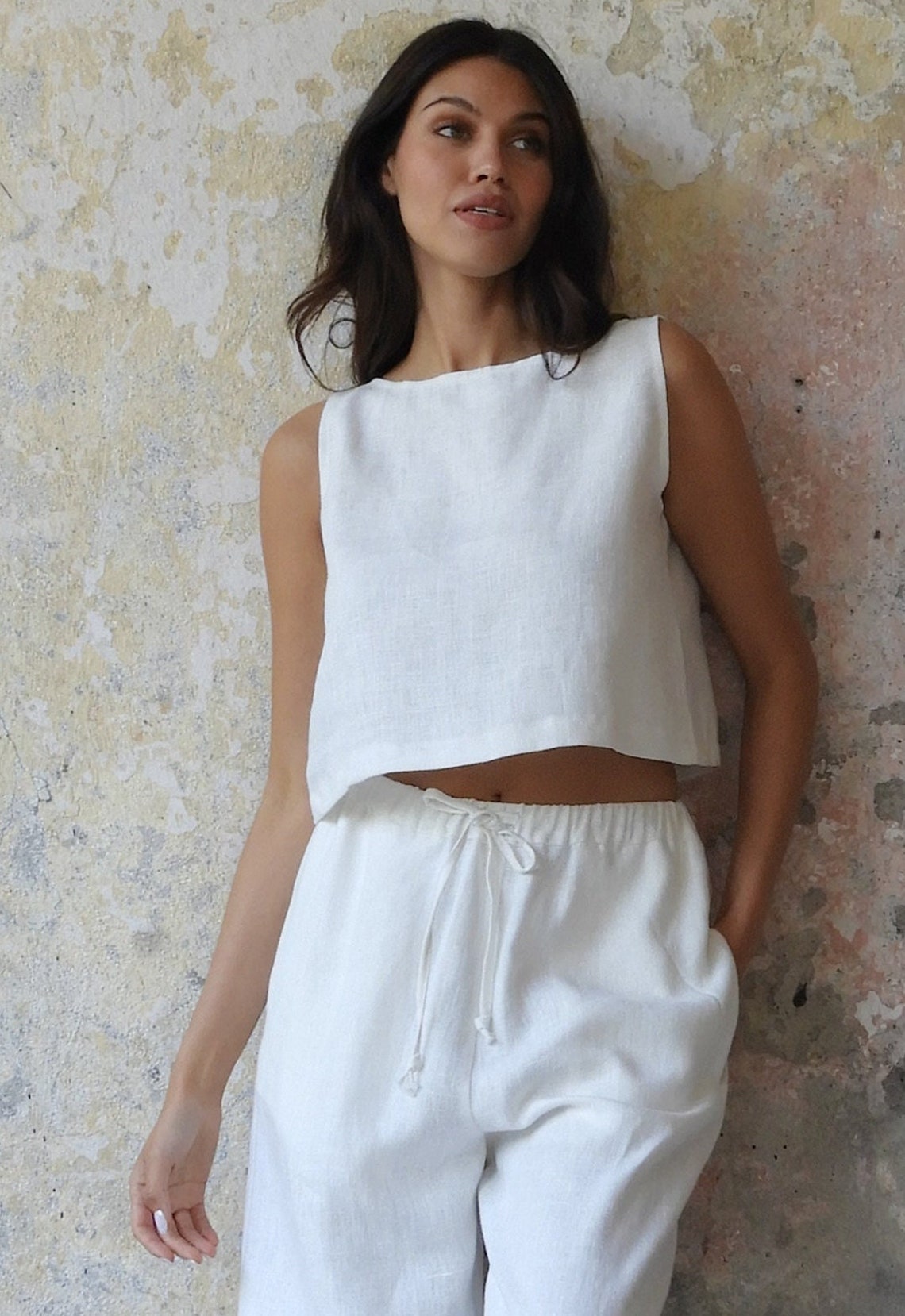Linen Tank Top White Linen Crop Tank Loose Linen Top Plus - Etsy