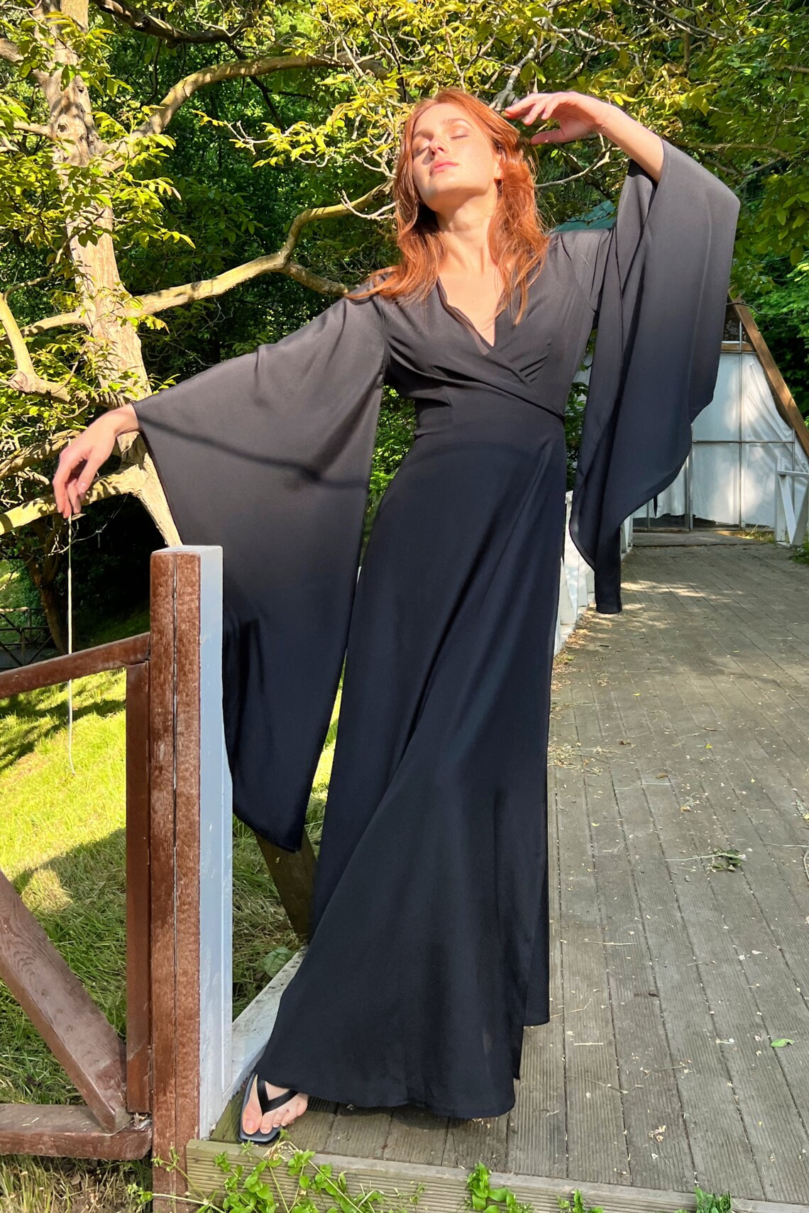 Black Vegan Silk Maxi Dress: Boho Belle Sleeve Wrap - Etsy