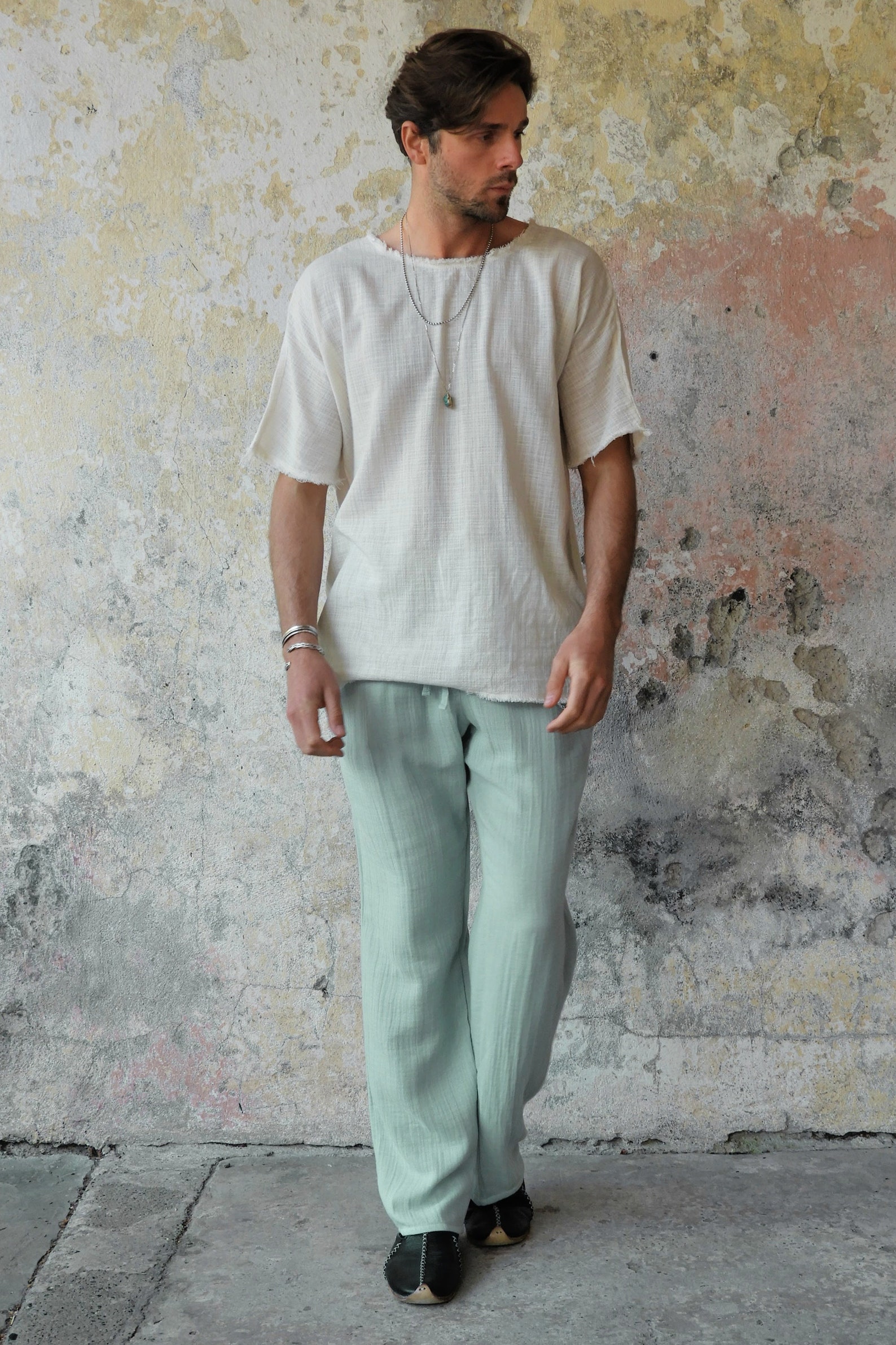 Organic Muslin Yoga Pants for Men, Boho Loose Fit Pants, Double Gauze ...