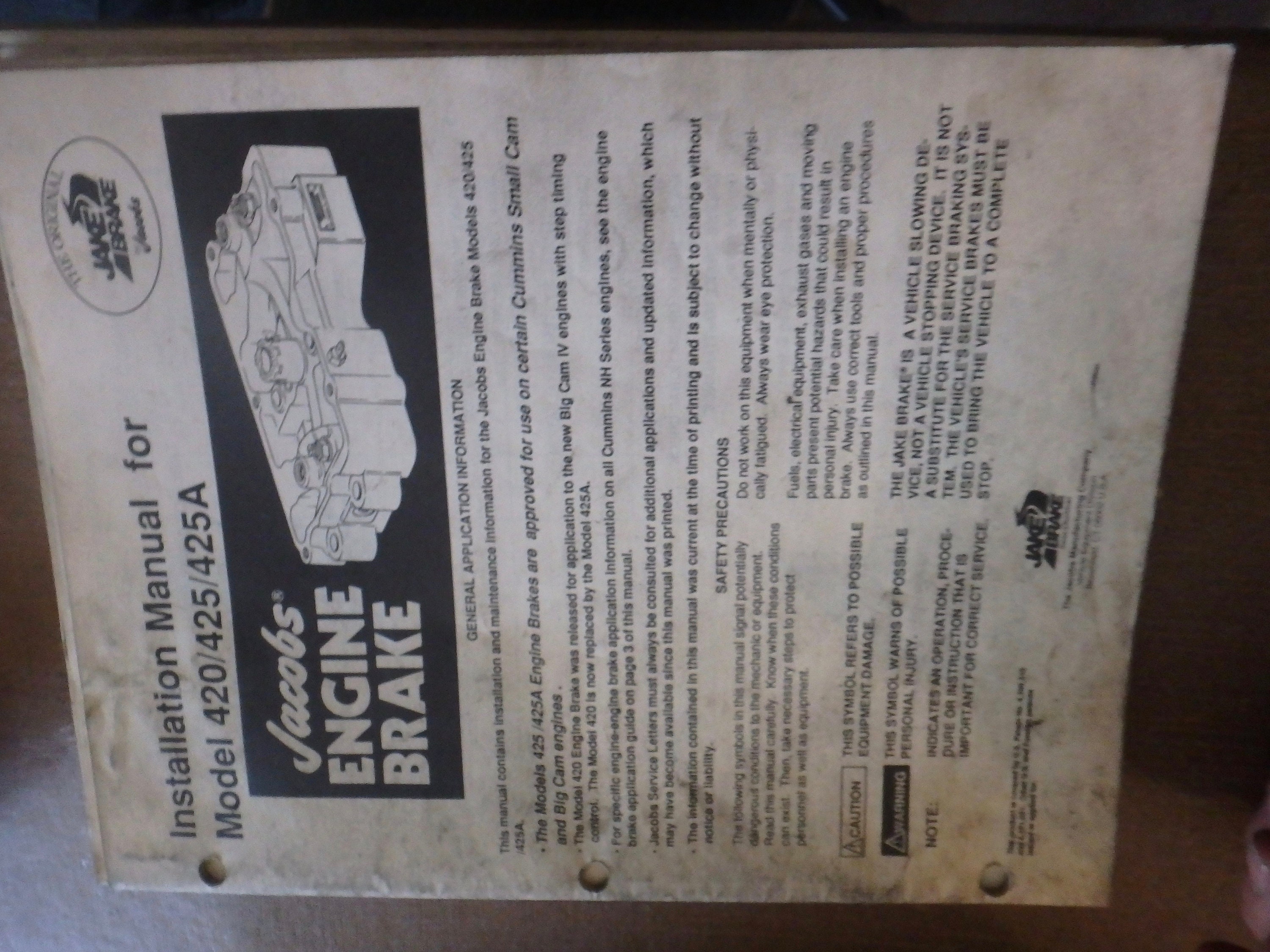 1989 JACOBS Brake Installation Manual for Model 420-425-425A-30 Pages ...