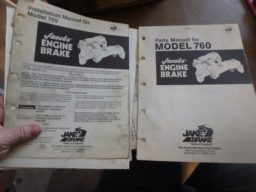 1988 JACOBS Brake Installation Manual & Parts Manual Model 760 - Etsy