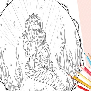 Mermaid Queen Colouring Page, Printable Mermaidcore Fantasy Coloring ...