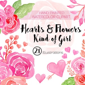 Hearts and Flowers Watercolor Clipart - Mothers Day Clipart - Floral ...
