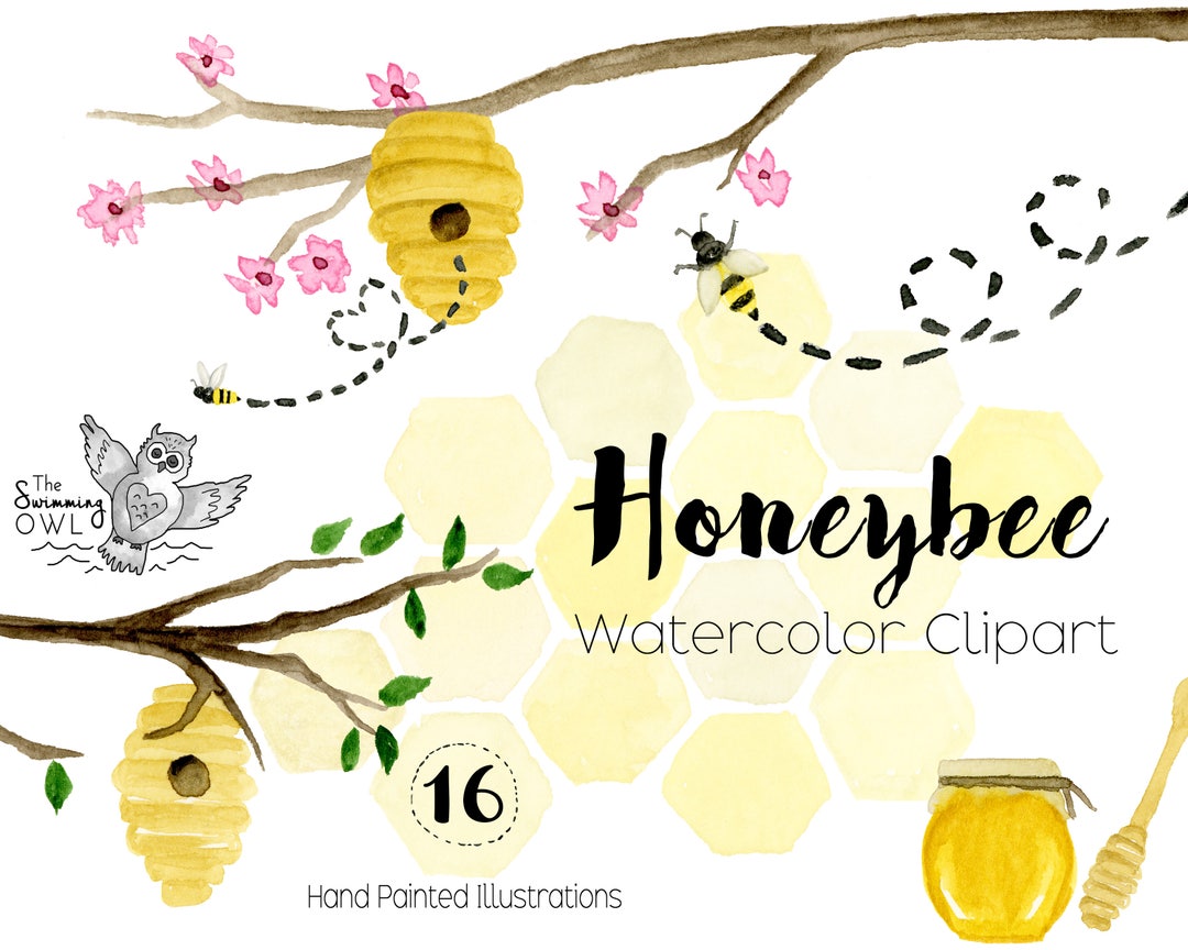 Watercolor Honeybee Clipart - Watercolor Clipart - Honey Bee - Beehive ...
