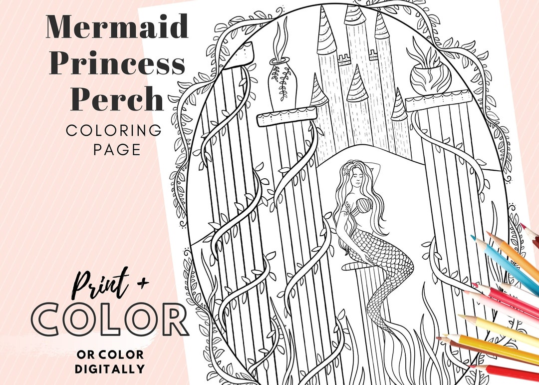 Mermaid Coloring Page Printable Fantasy Art That's Easy to Color on ...