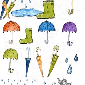Rainy Day Clipart - Umbrella Clipart - Watercolor Clipart - Rainboots ...