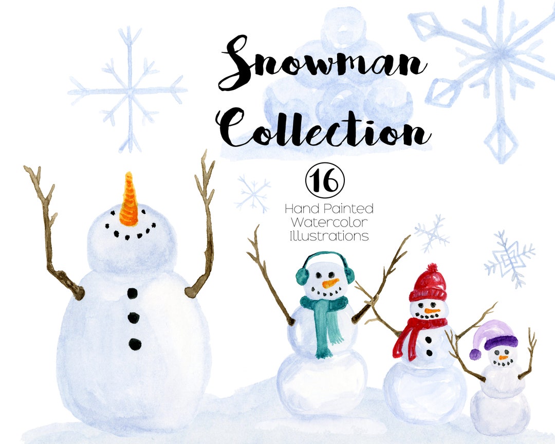 Winter Clipart - Watercolor Clipart - Snowman Clipart - Snowflake ...