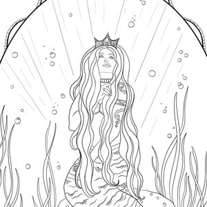 Mermaid Queen Colouring Page, Printable Mermaidcore Fantasy Coloring ...