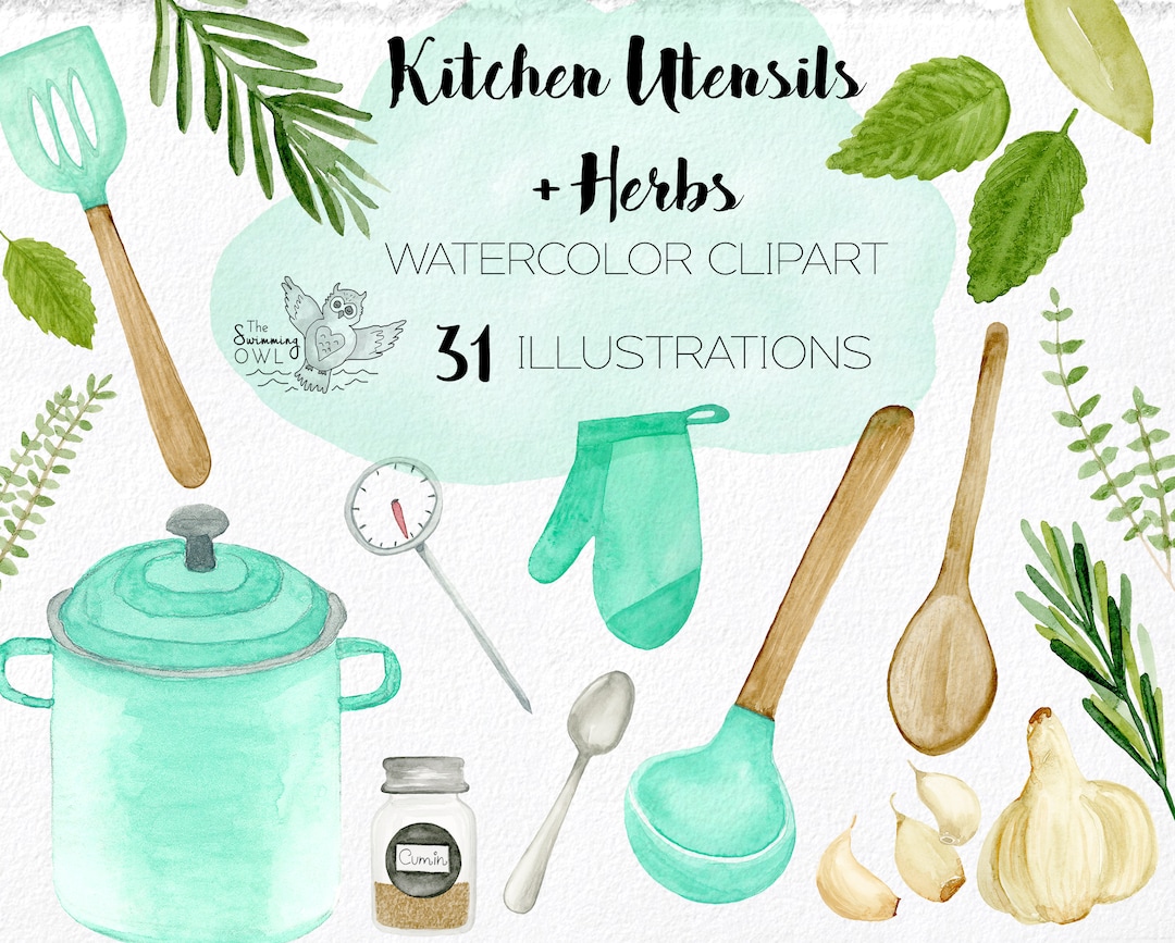 Watercolor Cooking Clipart Digital Stickers, Kitchen Clipart, Chef ...