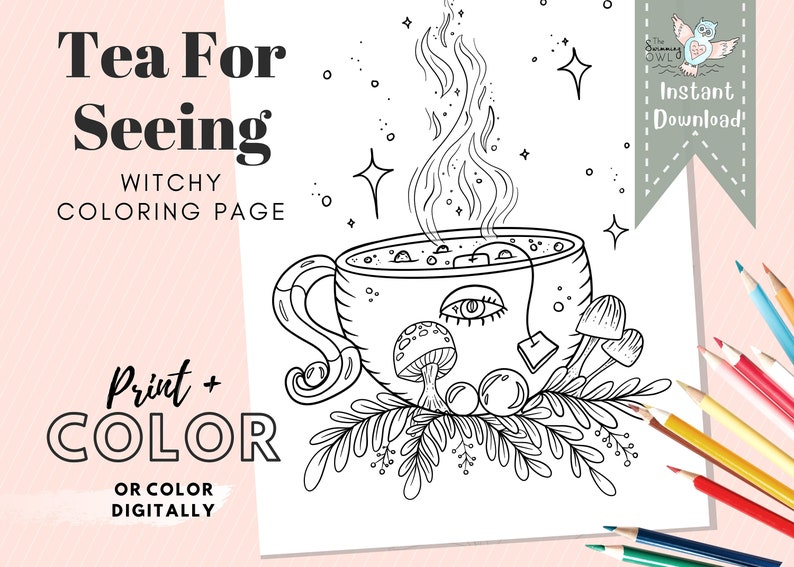 Witchy Magic Coloring Page Mushroom Tea Printable Coloring - Etsy