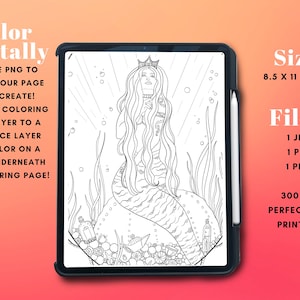 Mermaid Queen Colouring Page, Printable Mermaidcore Fantasy Coloring ...