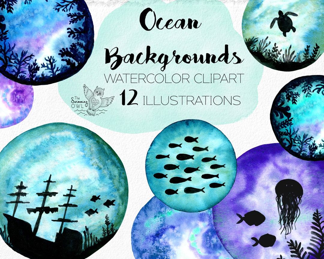 Watercolor Ocean Clipart, Nautical Ocean Clipart, Ocean Backgrounds ...